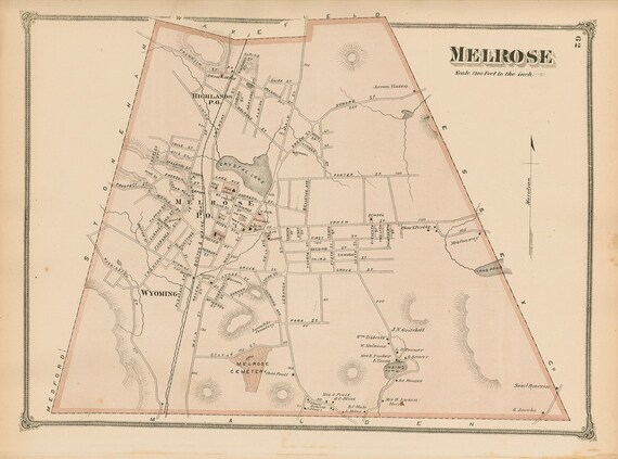 Melrose 1875 Old Town Map Reprint Middlesex County | Etsy