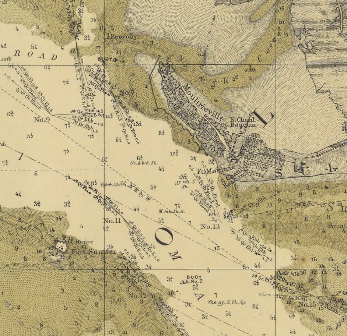 Charleston Harbor 1864 Map - Old Nautical Chart- South Carolina ...