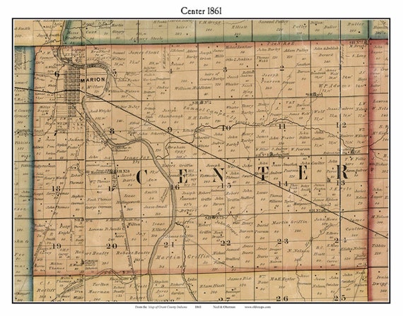 Center 1861 Old Town Map With Homeowner Names Indiana Marion | Etsy