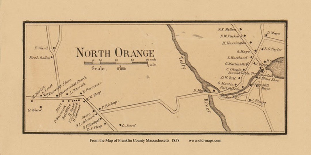 North Orange 1858 Old Town Map With Homeowner Names -massachusetts ...