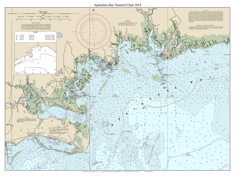 Apalachee Bay 2014 Nautical Map Florida Custom Print 1:80000 11405 ...
