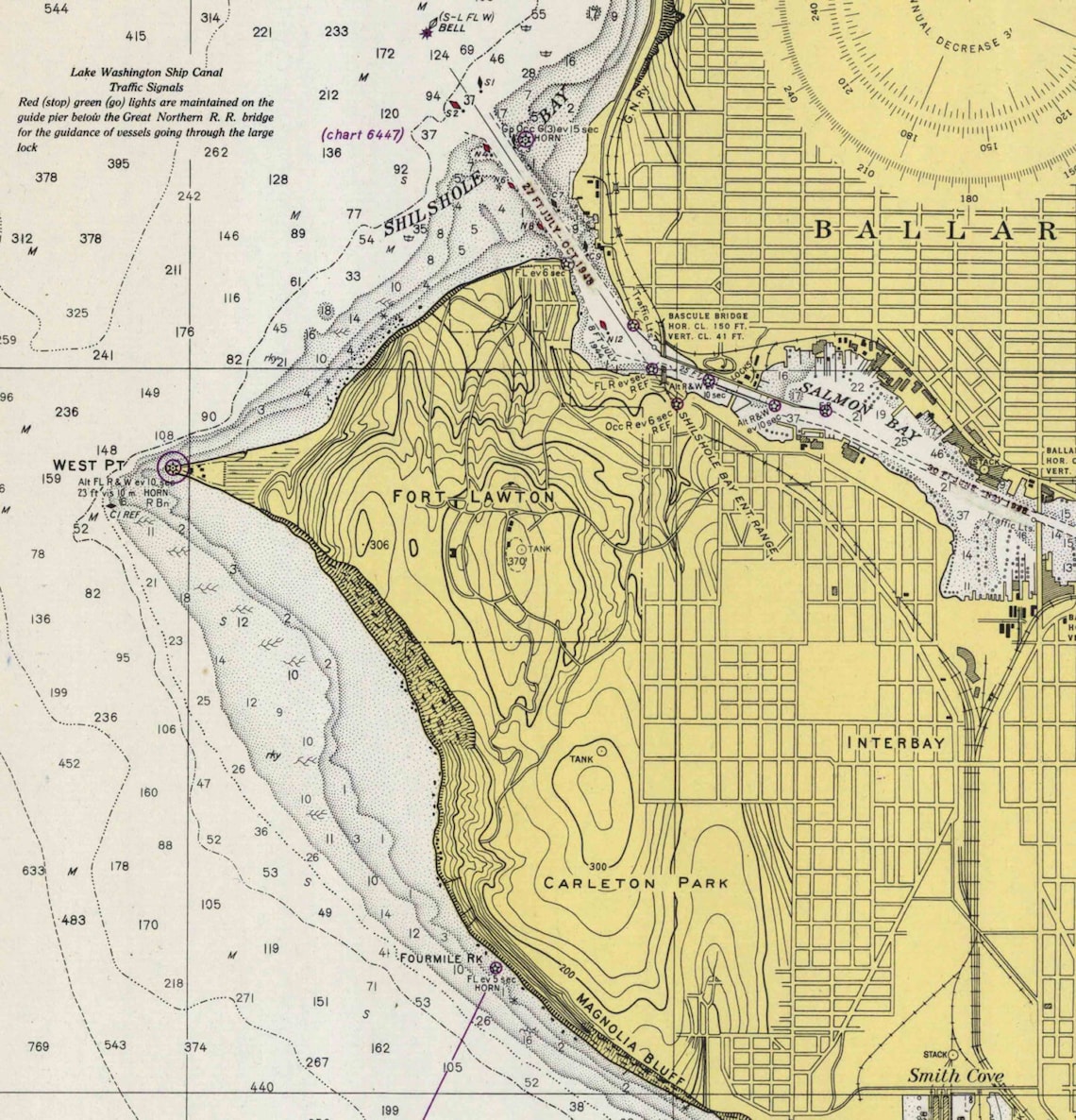 Seattle Harbor and Lake Washington 1948 Nautical Map, Washington ...