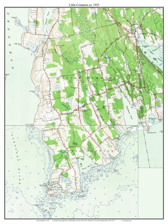 Little Compton 1955 Old Topographic Map USGS Custom | Etsy