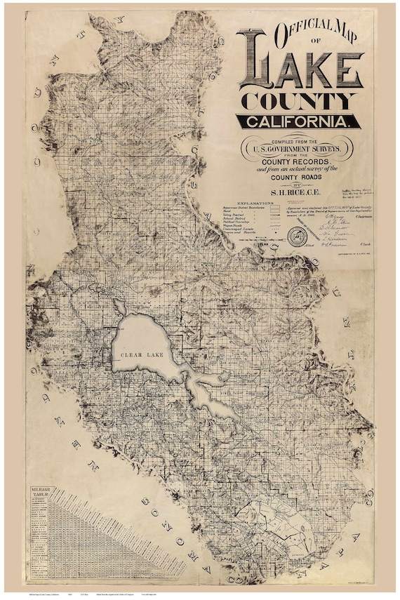 Lake County California 1892 Old Wall Map Reprint With | Etsy