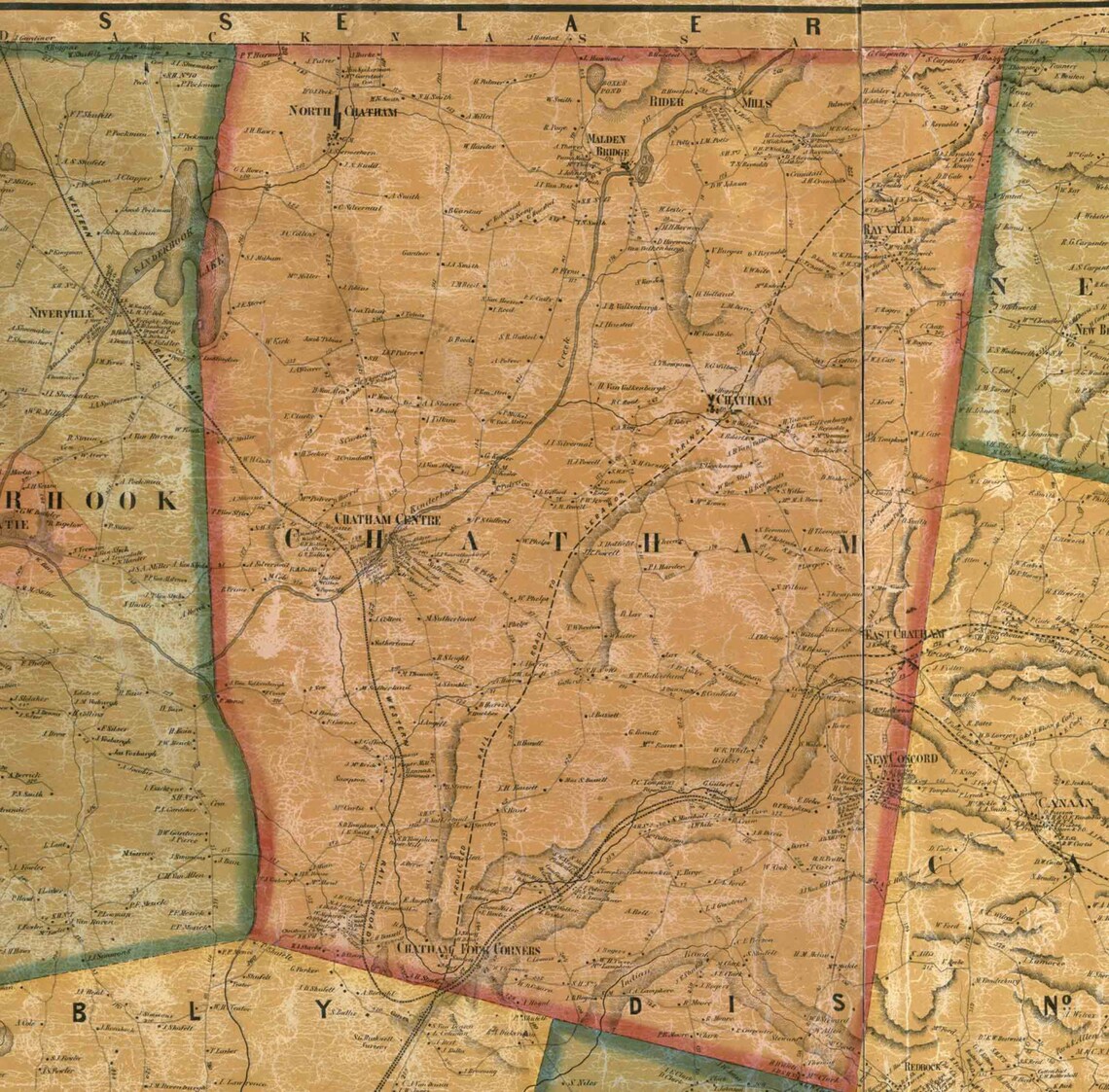 Columbia County New York 1858 Wall Map With Homeowner Names - Etsy