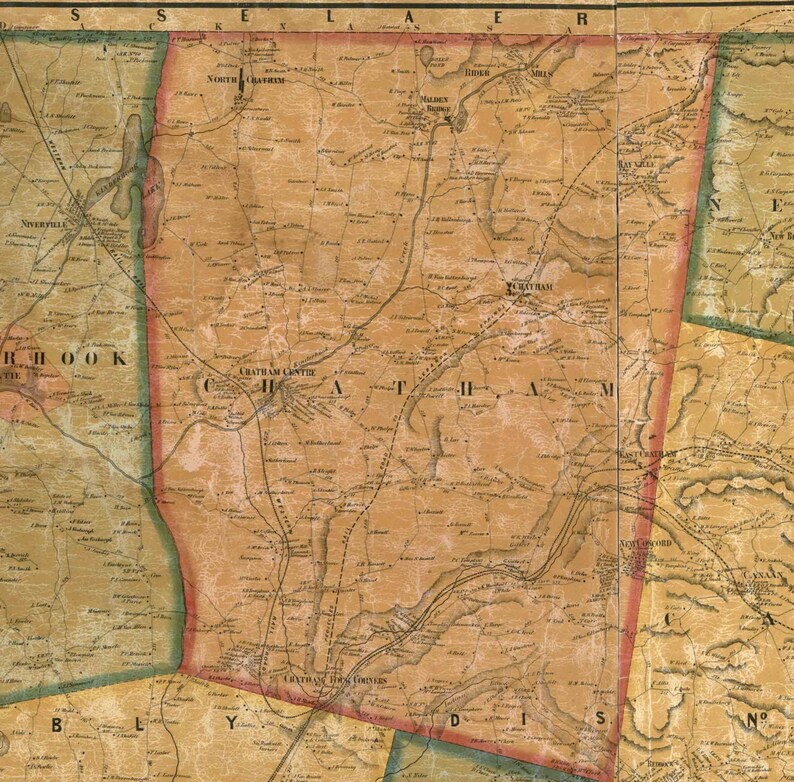 Columbia County New York 1858 Wall Map With Homeowner Names - Etsy