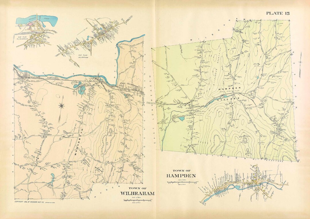 Wilbraham & Hampden 1912 - Old Town Map Reprint, Hampden County ...