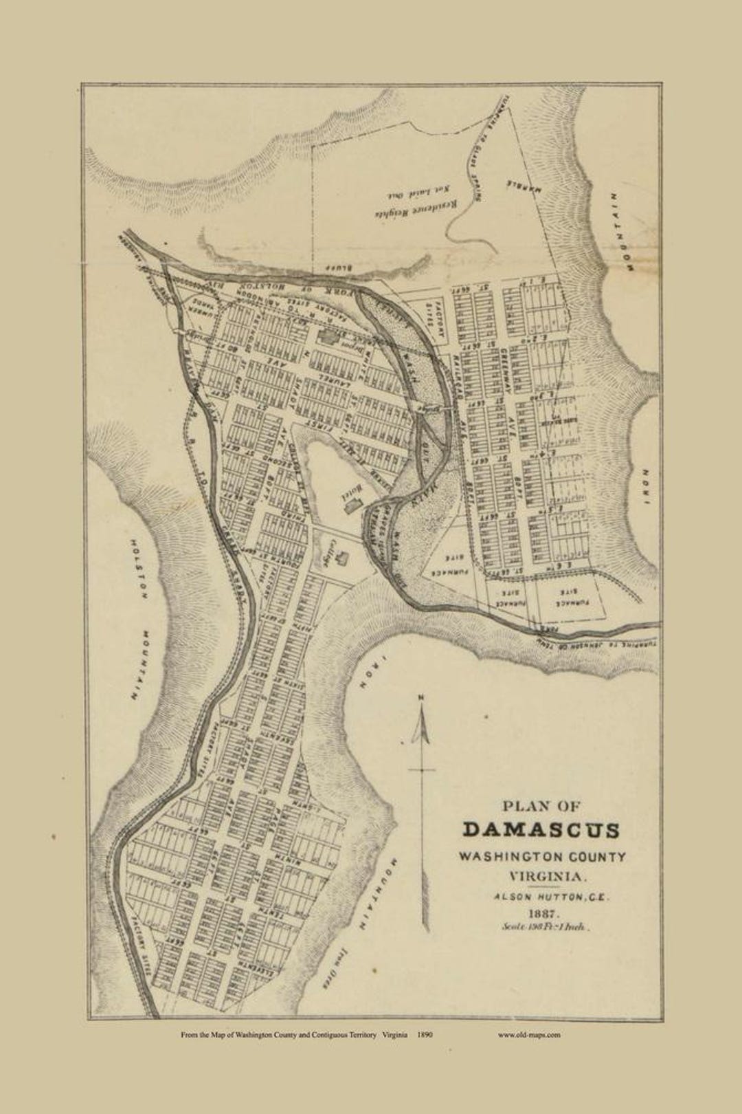 Damascus Village Plan 1890 Old Town Map With Homeowner Names - Reprint ...