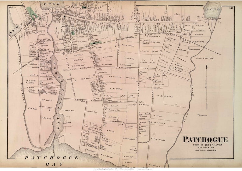 Brookhaven Patchogue 1873 Old Map Long Island New York with | Etsy