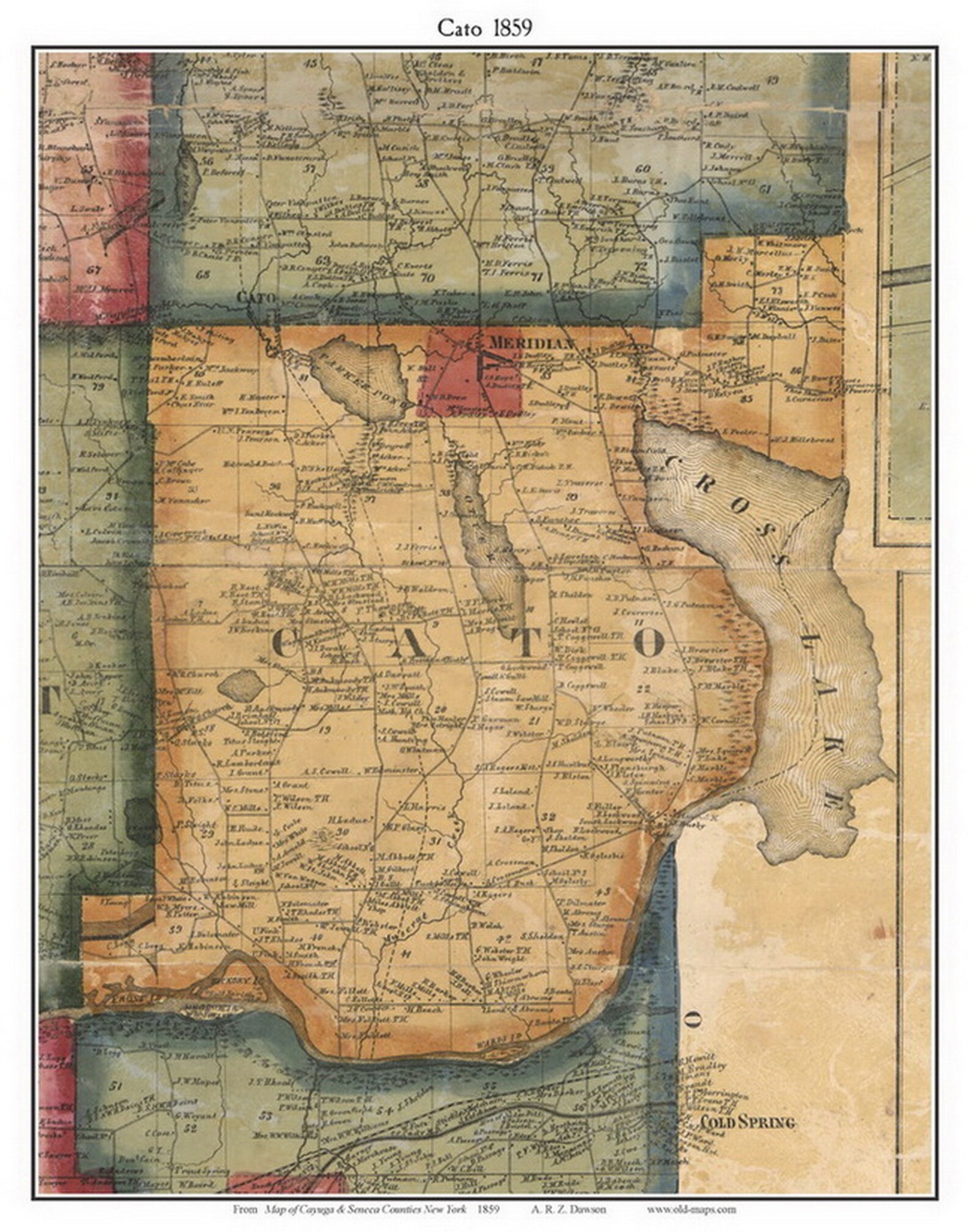 Cato 1859 Old Town Map With Homeowner Names New York Cross Lake ...