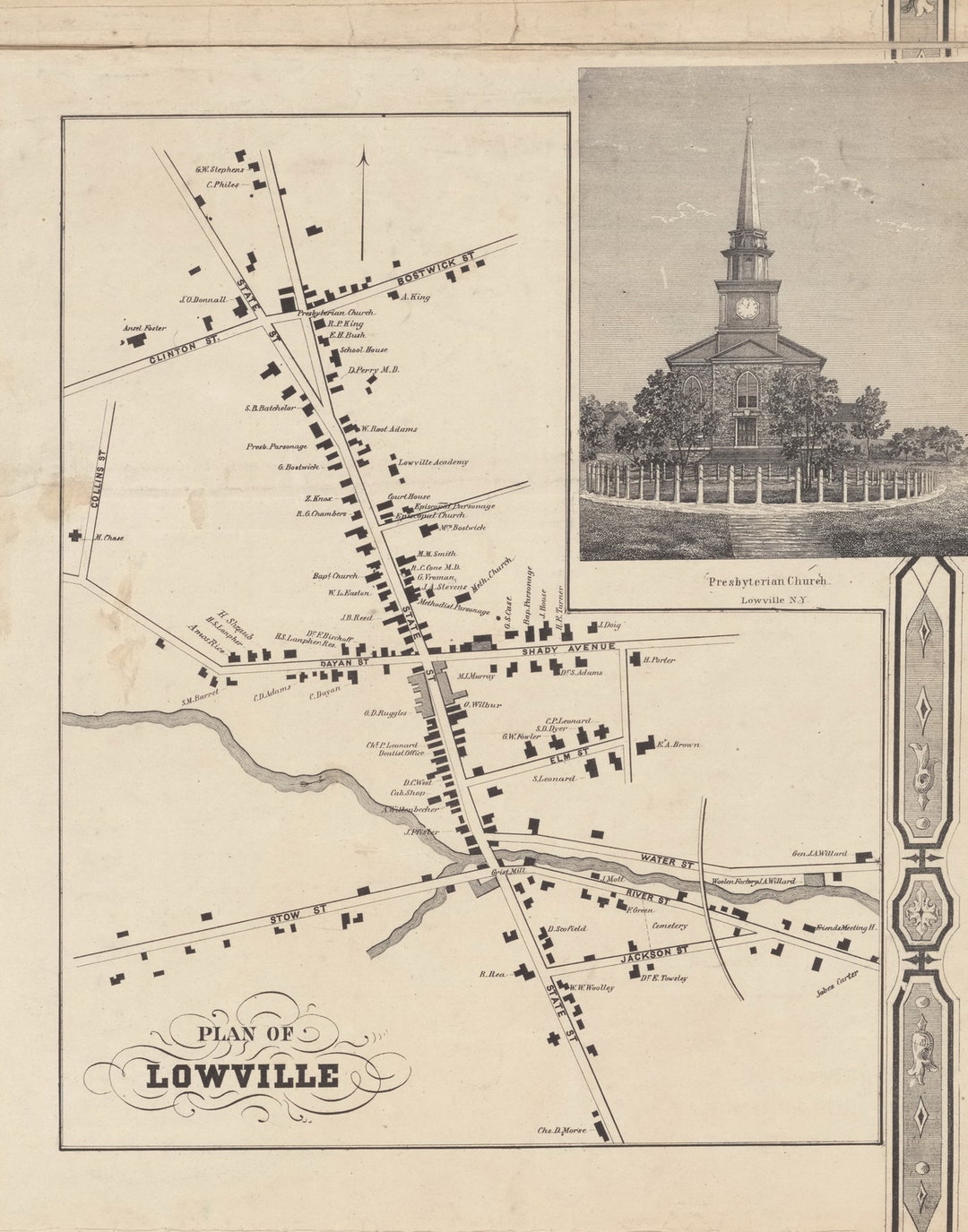 Lowville Village 1857 Old Town Map With Homeowner Names New York ...