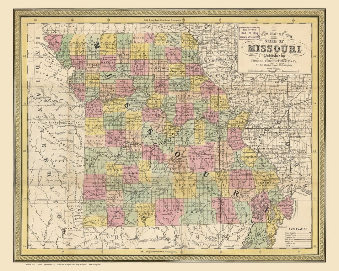 Missouri 1852 - State Map - Old Map Reprint - Etsy