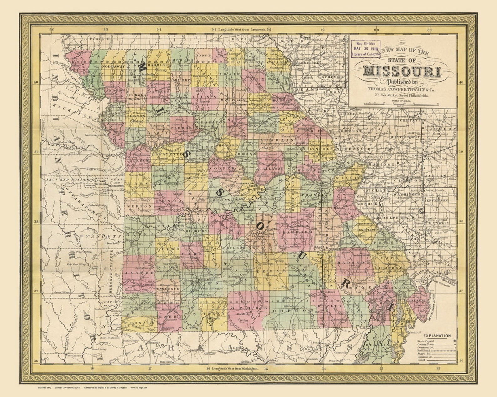Missouri 1852 State Map Old Map Reprint - Etsy