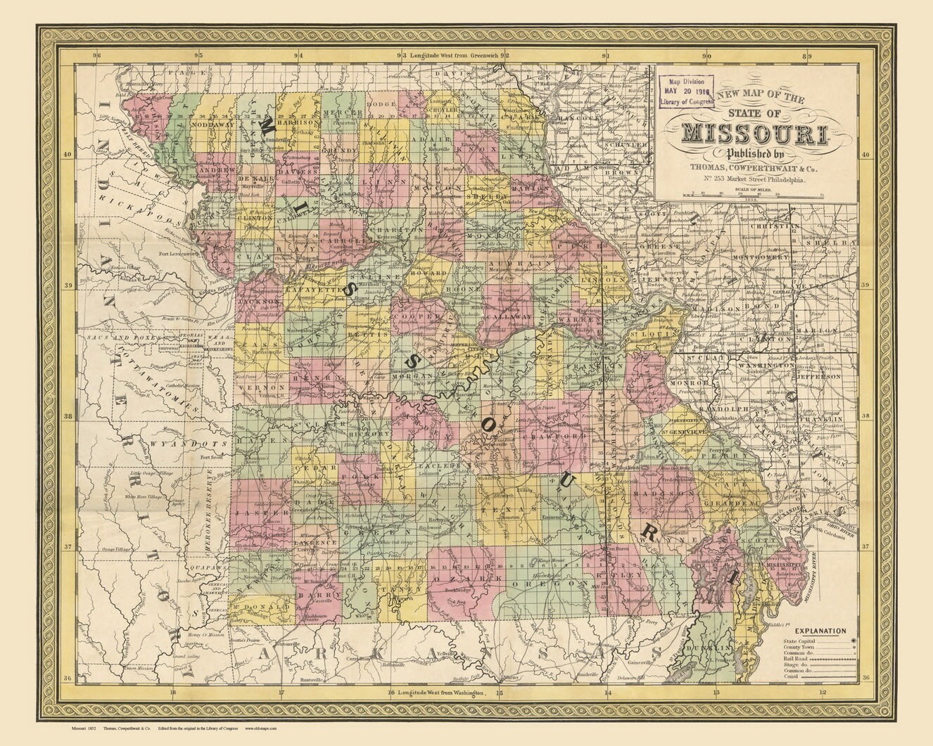 Missouri 1852 State Map Old Map Reprint - Etsy