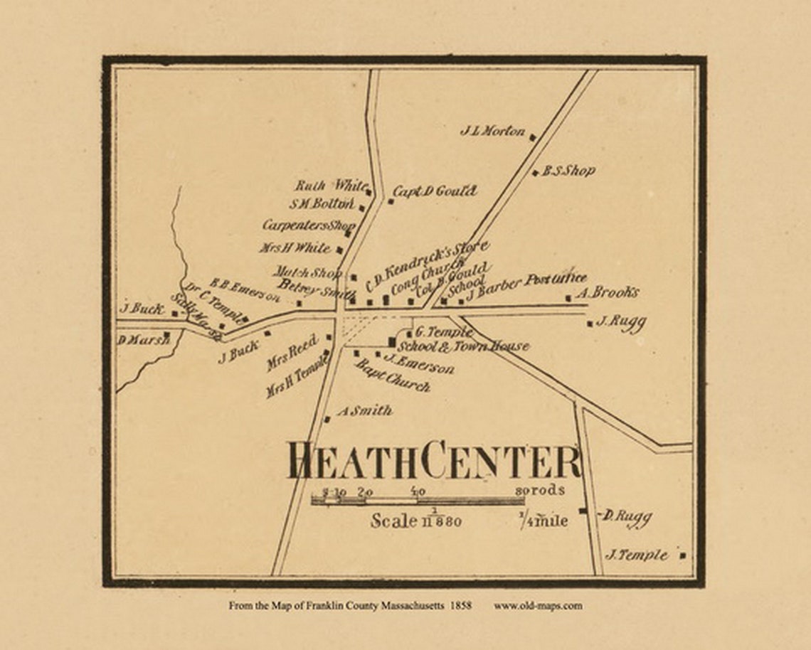 Heath Center 1858 Old Town Map with Homeowner Names | Etsy