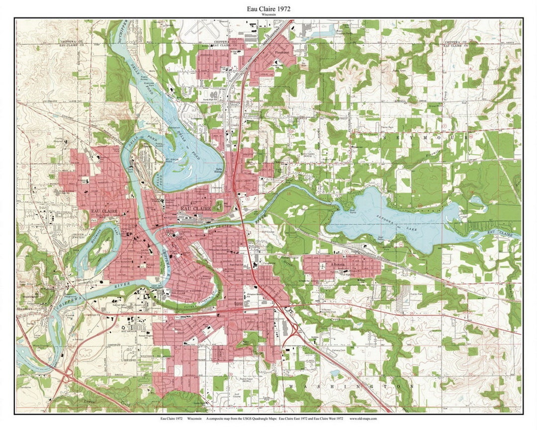 Eau Claire 1972 Altoona Lake Dells Pond - USGS Old Topographic Map ...