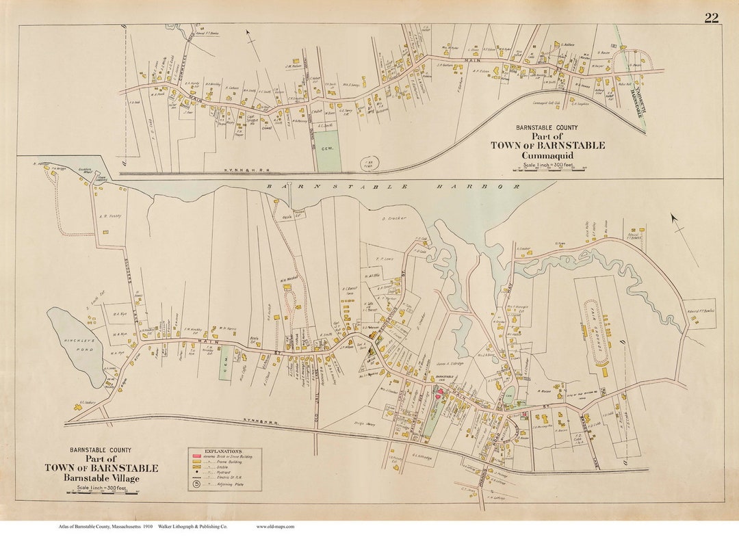 Barnstable Village & Cummaquid 1910 Old Street Map Reprint - Town of ...