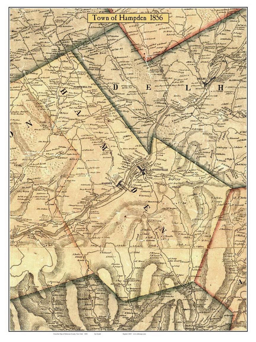 Hamden 1856 Old Town Map With Homeowner Names New York - Reprint ...