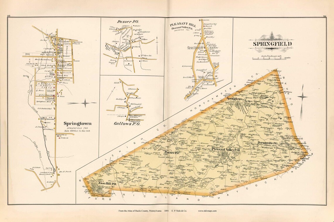 Springfield 1891 Old Town Map Springtown, Pleasant Hill, Passer ...