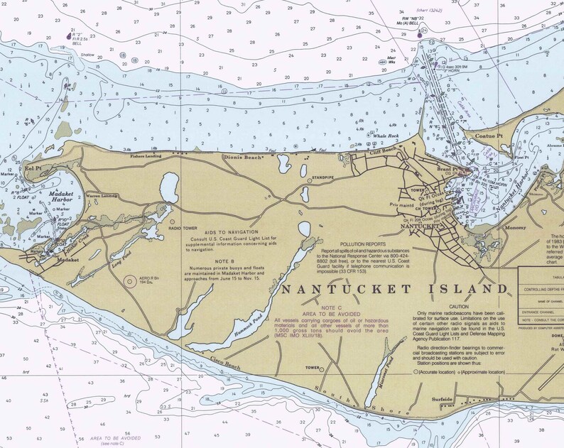 Nantucket Island, MA - 1992 Nautical Map - Reprint - Harbors 265 - Etsy