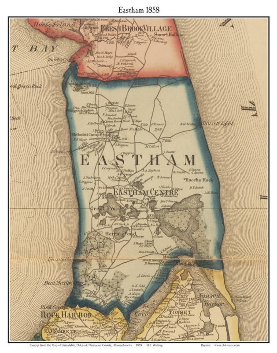 Eastham, Massachusetts 1858 Old Town Map Custom Print - Barnstable Co ...