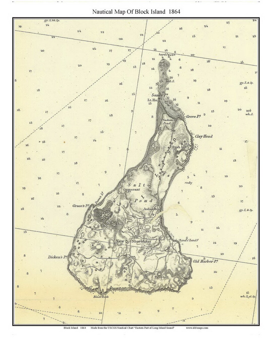 Block Island 1864 Nautical Chart Custom 80000 NY 114-120 - Etsy