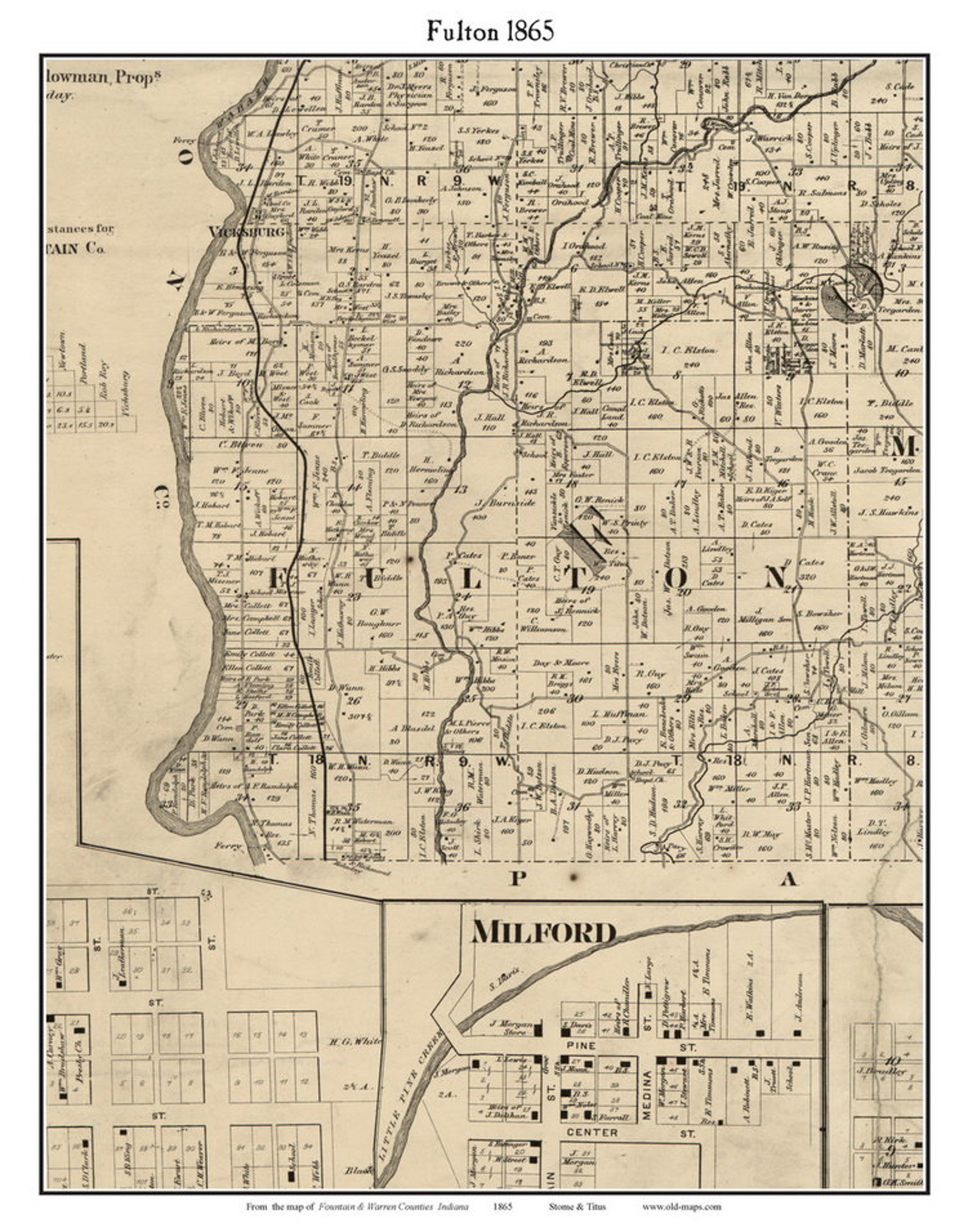 Fulton 1865 Old Town Map with Homeowner Names Indiana | Etsy