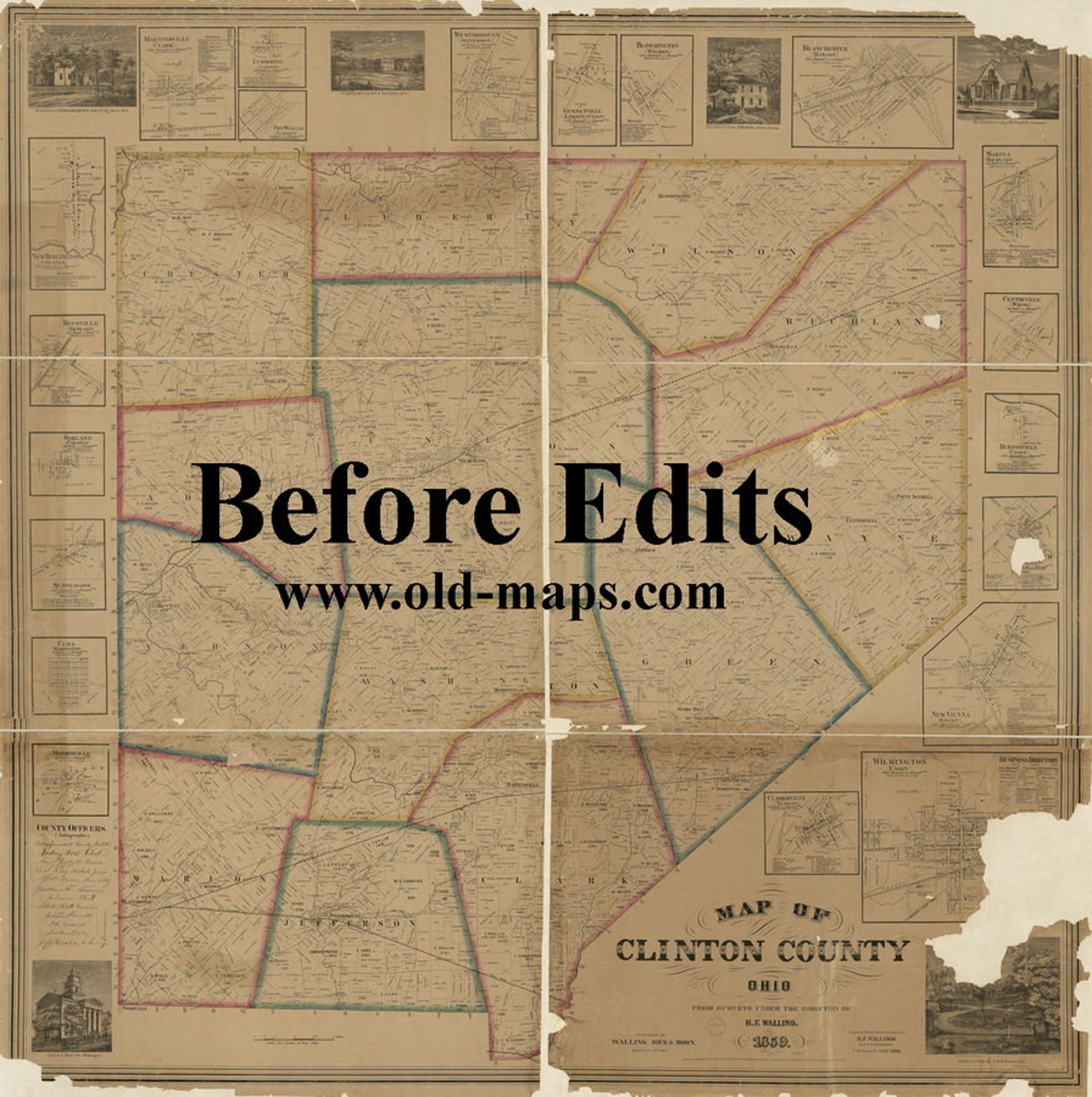 Clinton County Ohio 1859 Old Wall Map Reprint With Homeowner - Etsy