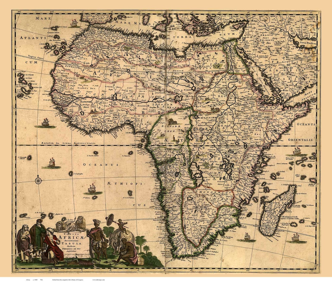 Africa Ca. 1688 Old Map - Wit - Latin - Ships - Reprint - Etsy