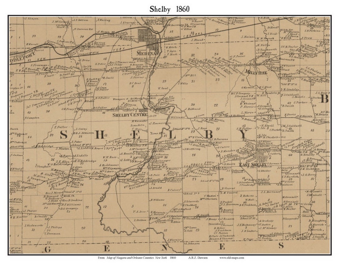 Shelby 1860 Old Town Map With Homeowner Names New York - Reprint ...