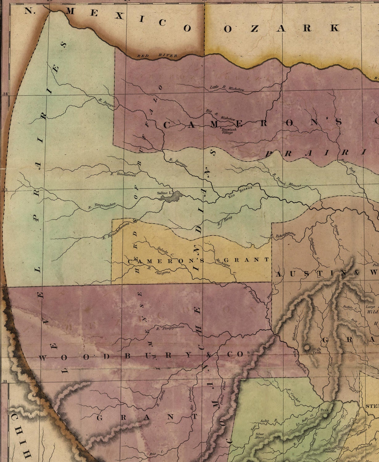 Texas 1837 State Map - H.S. Tanner - Indian Territories and Land Grants ...
