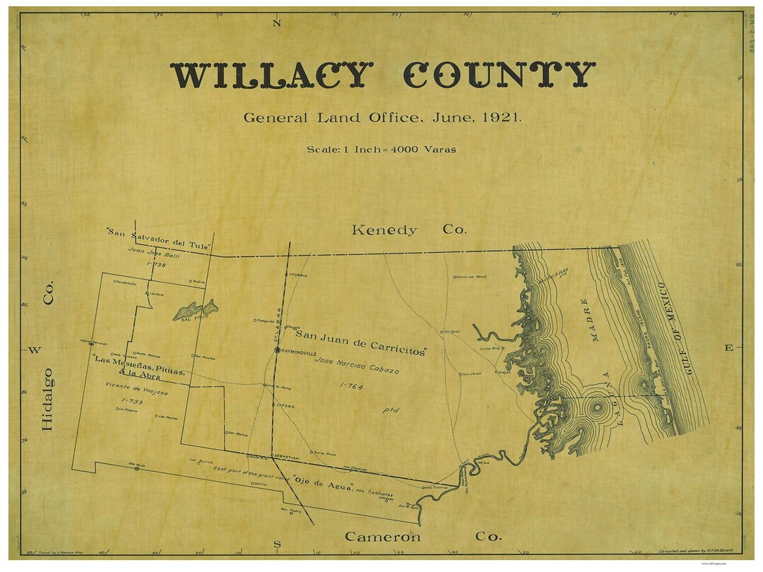 Willacy County, Texas - 1921 - Old Wall Map Reprint With Land Owners ...