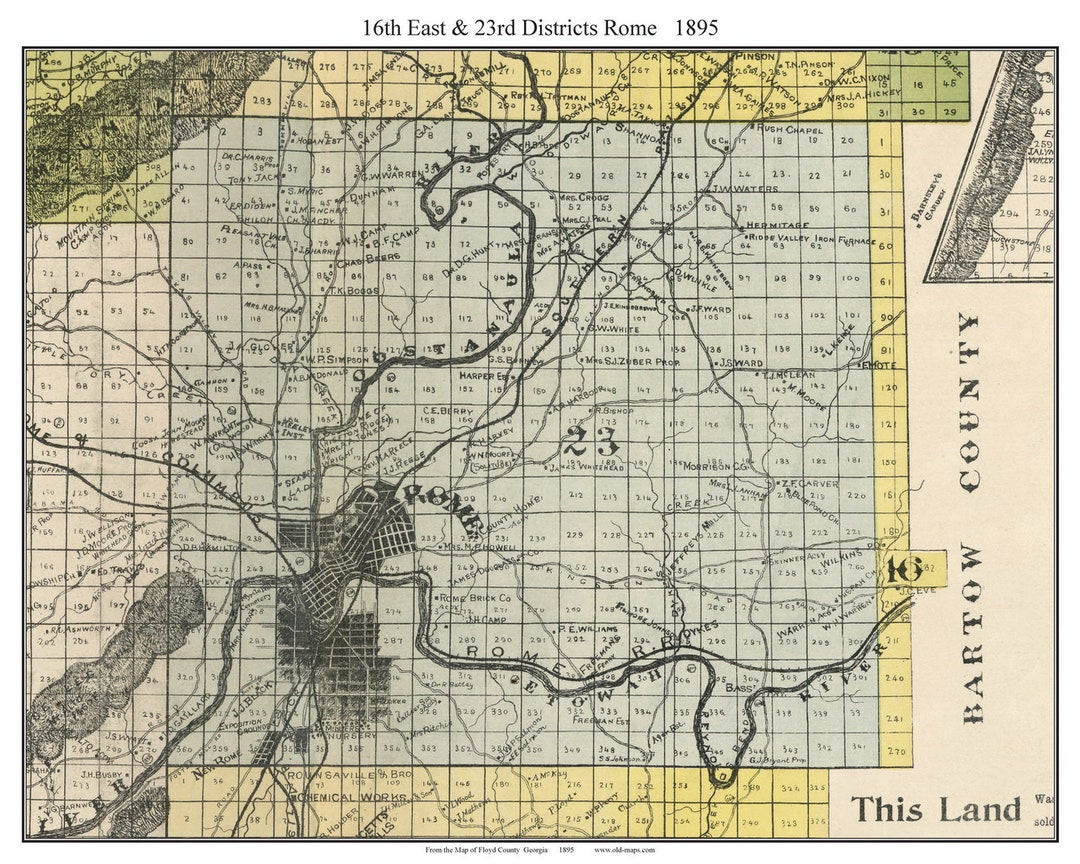 16th & 23rd Districts 1895 - Rome - Old Town Map With Homeowner Names ...