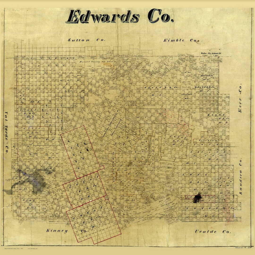 Edwards County, Texas - 1893 - Old Wall Map Reprint With Land Owners ...