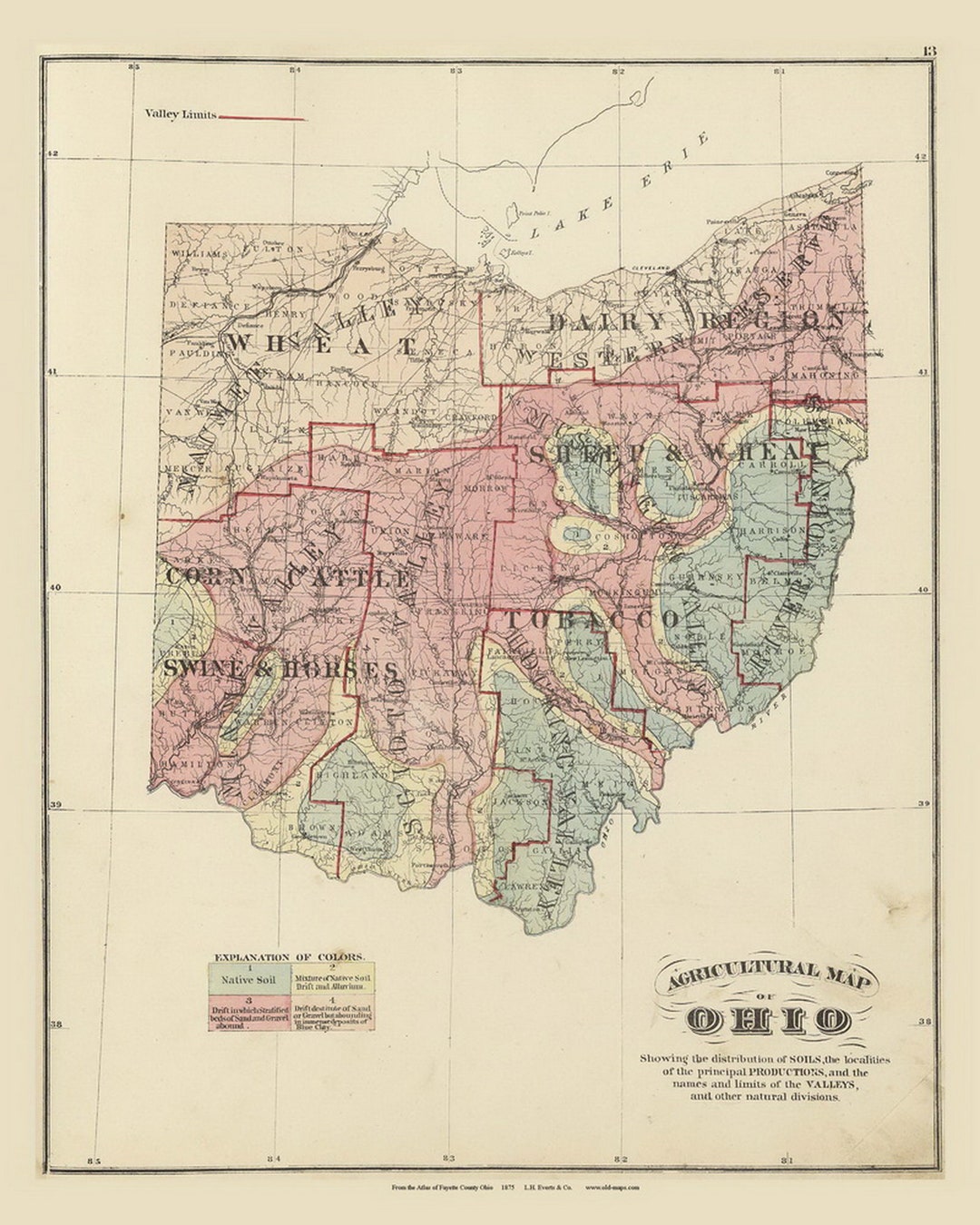 Ohio Agriculture 1875 - Old Town Map Reprint - Fayette County Ohio ...