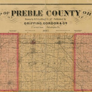 Preble County Ohio 1887 - Old Wall Map Reprint With Homeowner Names ...