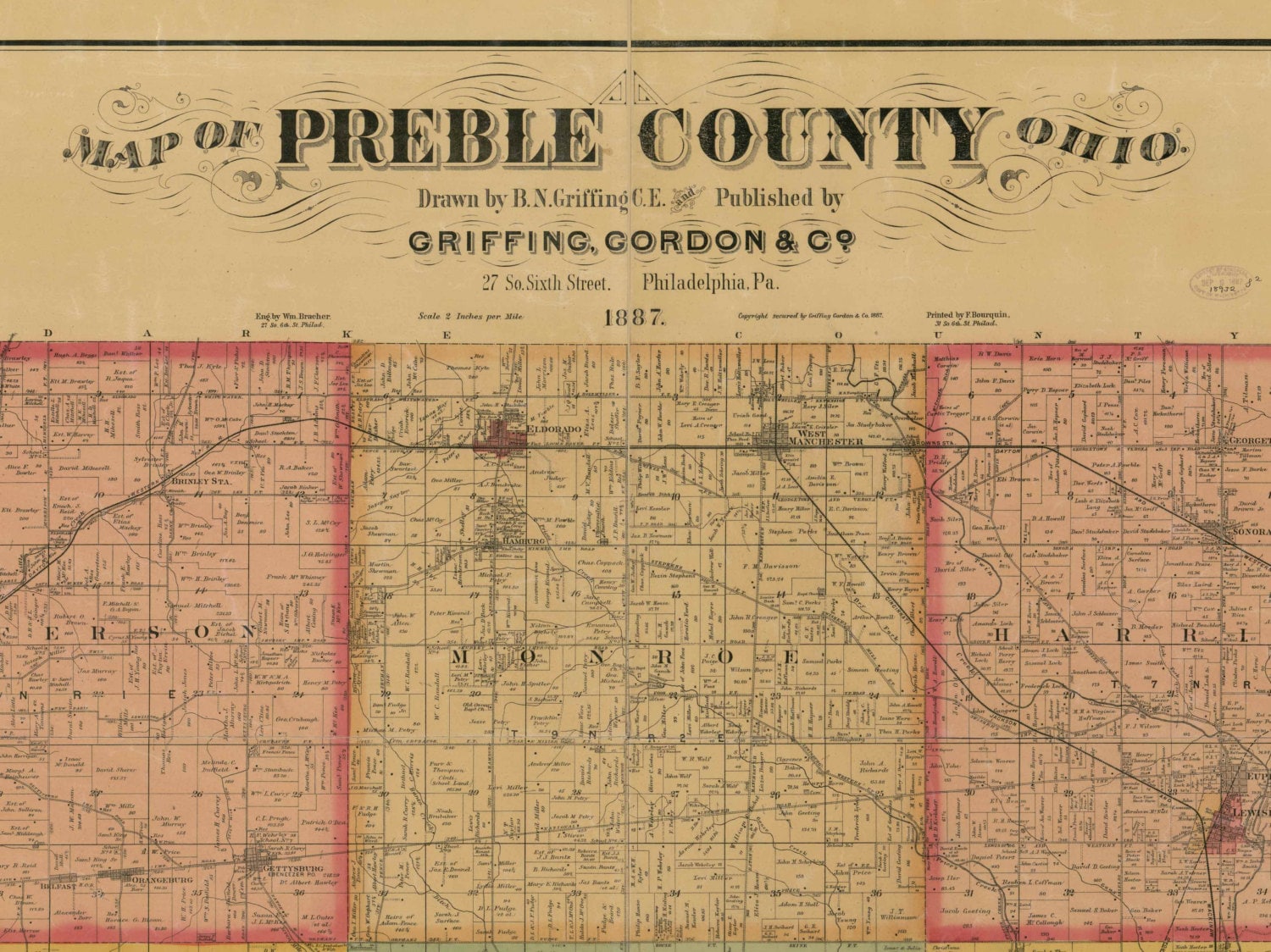 Preble County Ohio 1887 Old Wall Map Reprint With Homeowner - Etsy