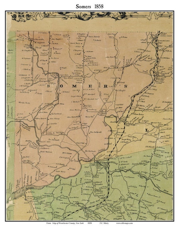 Somers 1858 Old Town Map With Homeowner Names New York - Etsy