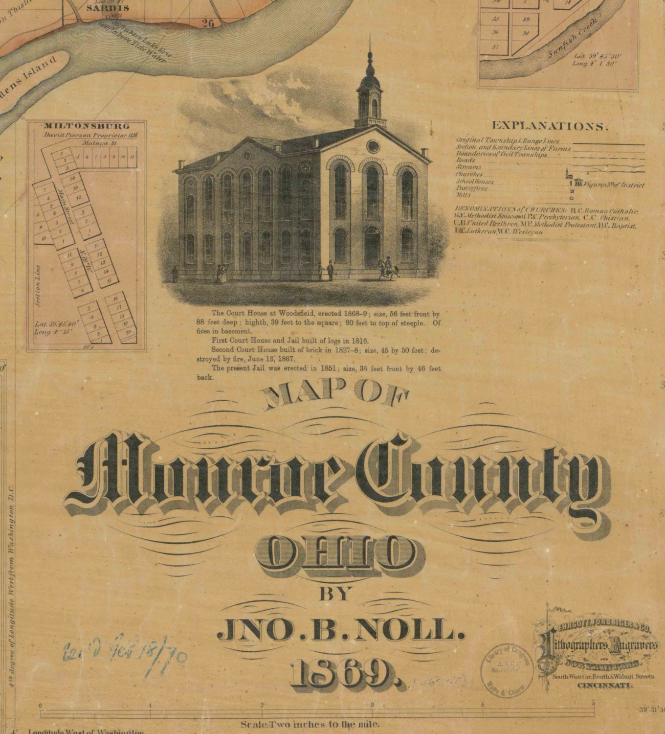 Monroe County Ohio 1869 Old Wall Map Reprint With Homeowner - Etsy