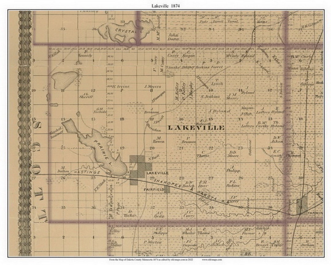 Lakeville 1874 Old Town Map With Homeowner Names - Minnesota- Reprint ...