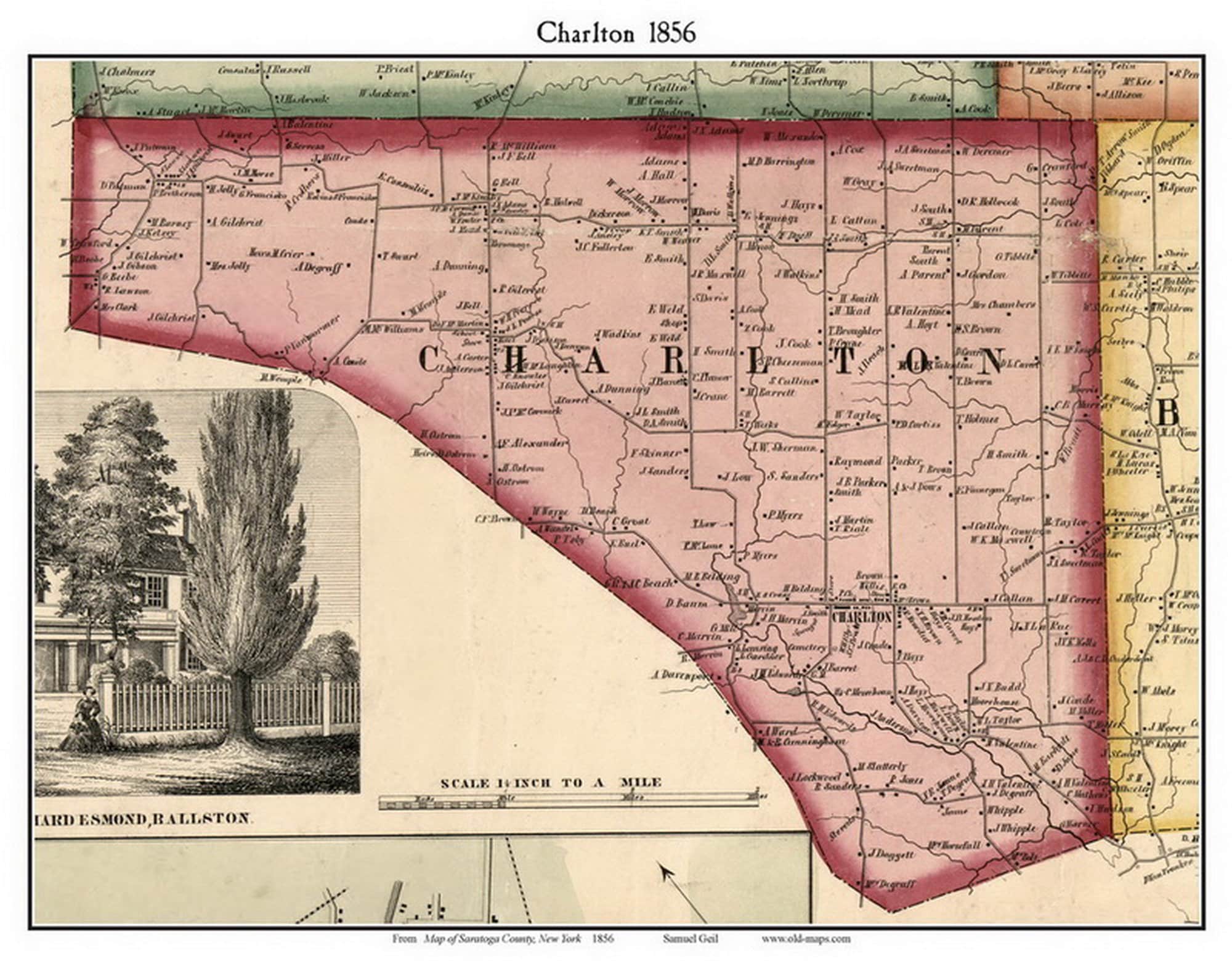 Charlton 1856 Old Town Map With Homeowner Names New York - Etsy