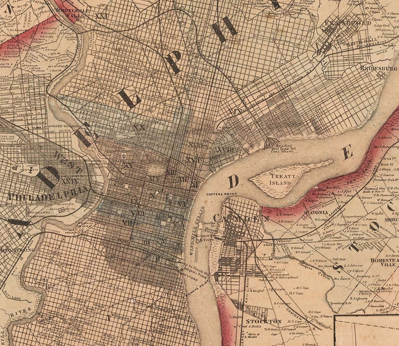 Philadelphia & Trenton Vicinity Pennsylvania 1860 Wall Map | Etsy
