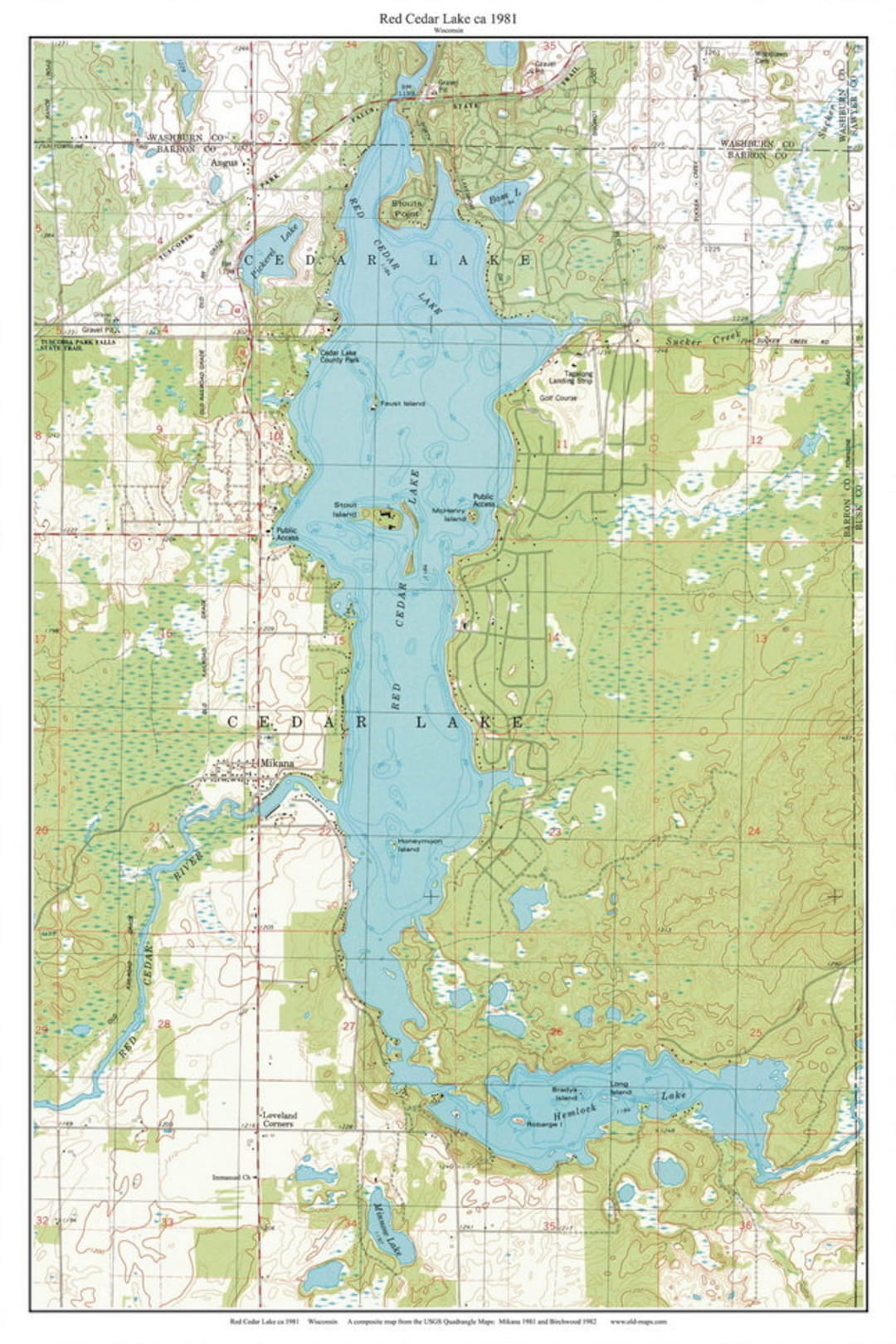 Red Cedar Lake 1981 Old Topographic Map USGS Custom Composite Reprint ...