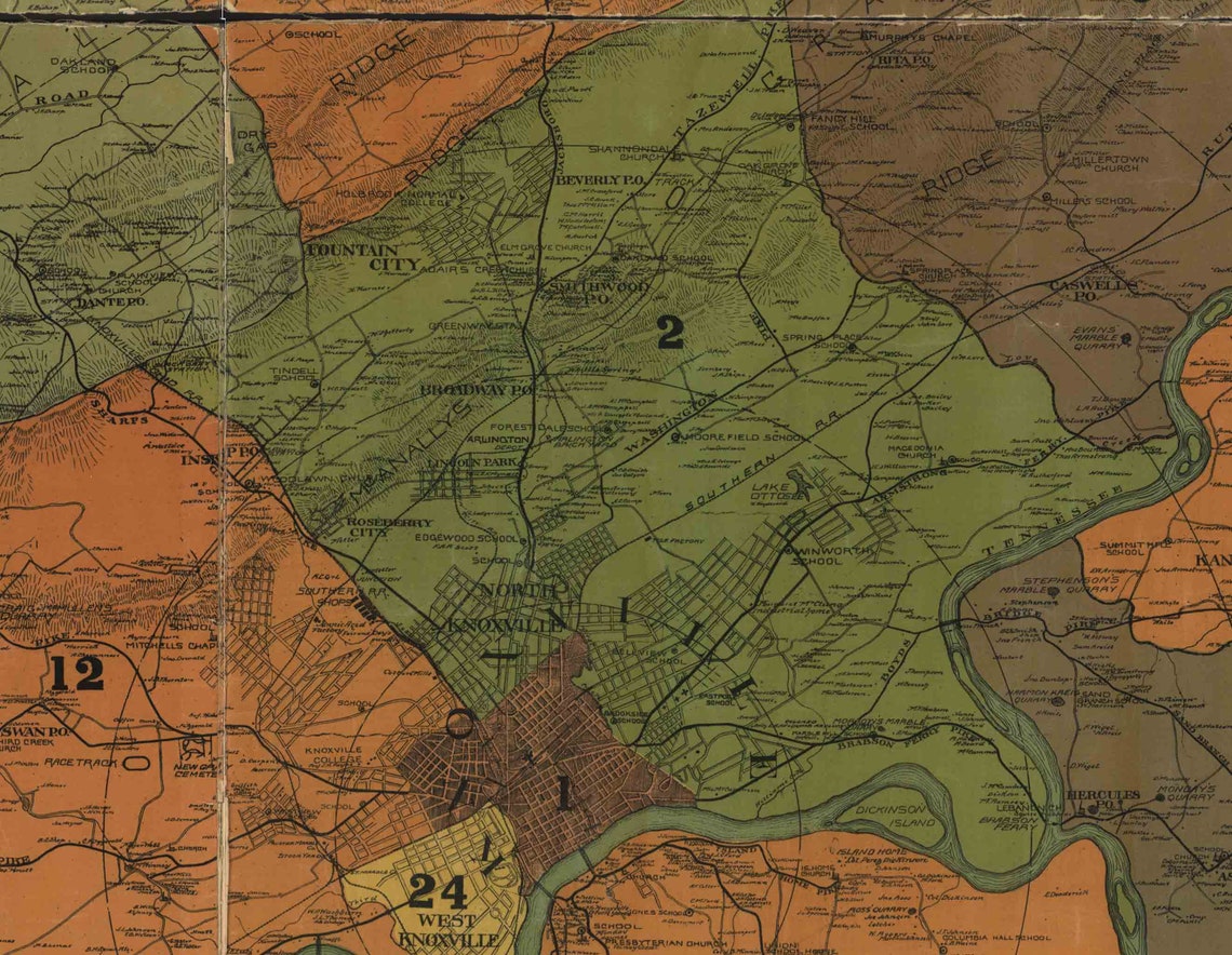 Knox County Tennessee 1895 Old Old Wall Map Reprint With | Etsy