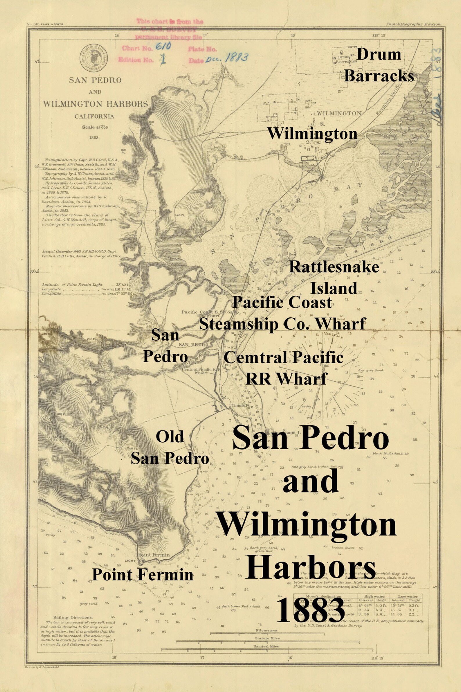 San Pedro Harbor 1883 Nautical Map Port of Los Angeles PC - Etsy