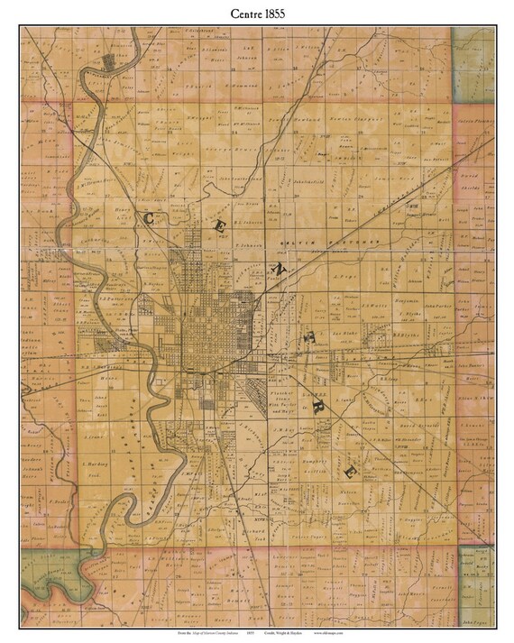 Centre 1855 Old Town Map With Homeowner Names Indiana Center | Etsy