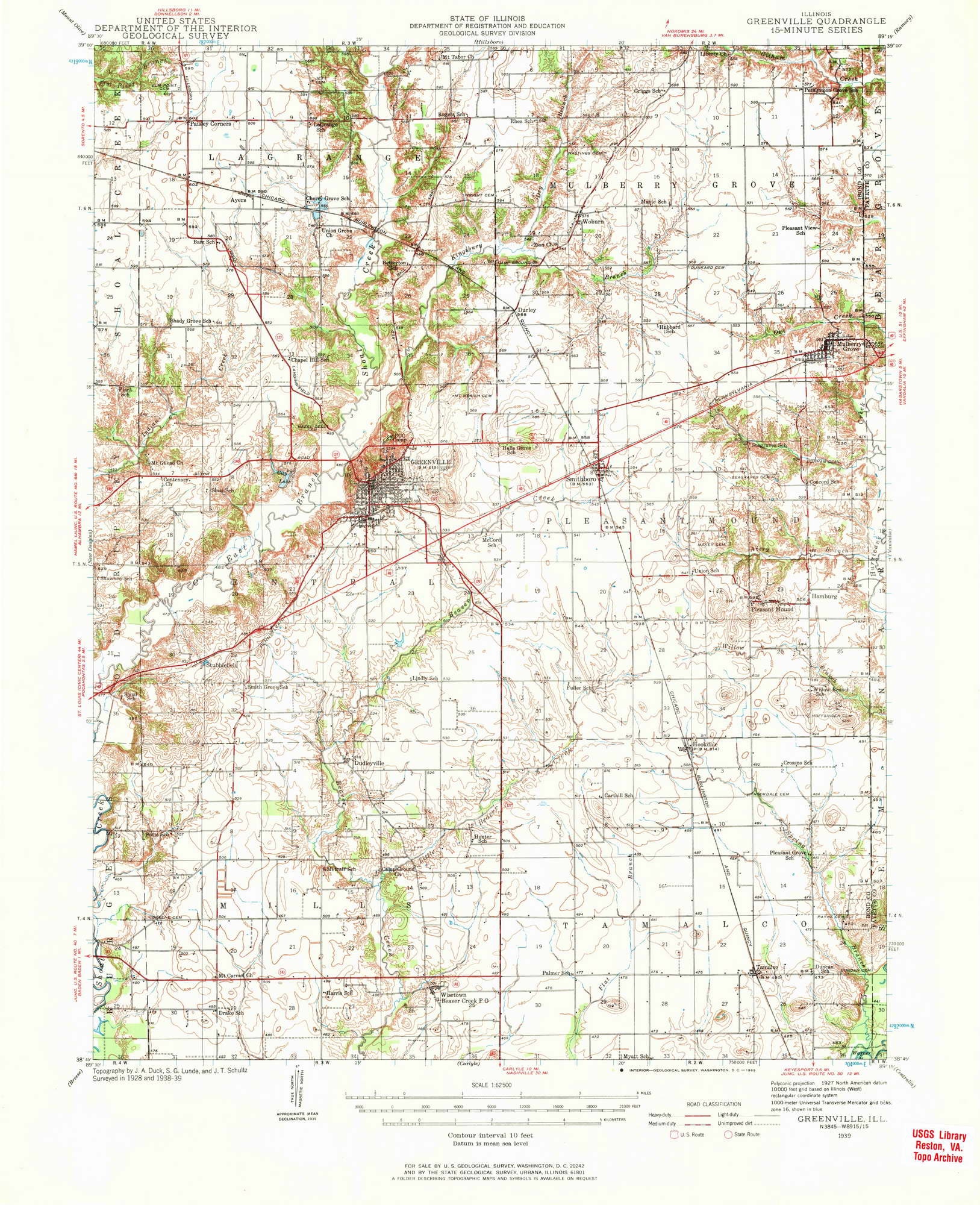 Greenville 1939 1969 Old Topo Map Smithboro Mulberry Grove Quad Reprint ...