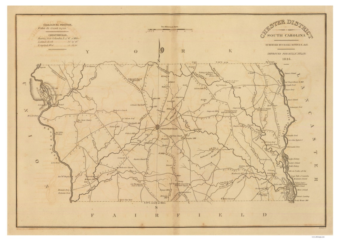 Chester District South Carolina 1825 - County Wall Map - Homeowner ...