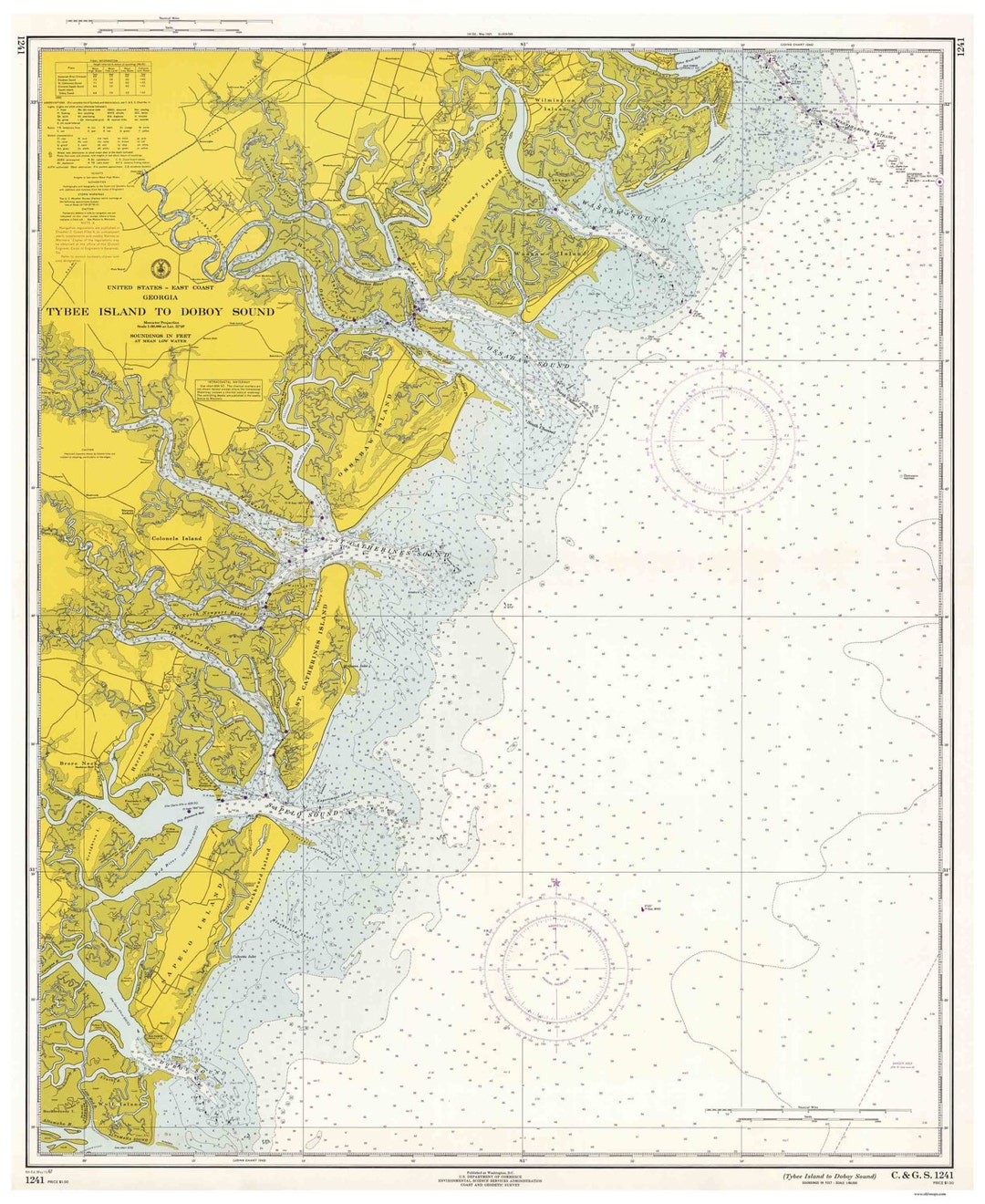 Tybee Island to Doboy Sound - 1967 - Blackbeard Island Isle of Hope ...