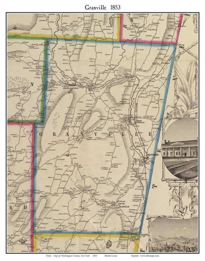 Granville New York 1853 Map - Washington Co. Genealogy - Reprint NY TM ...